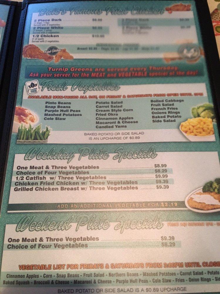 Menu at Dale's restaurant, Southaven