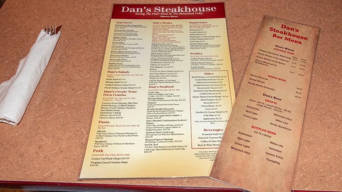 Menu at Dan's Steak House Inc. steakhouse, USA, US-211