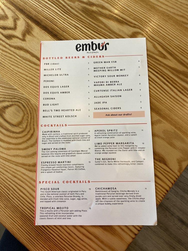 Menu at Embur Fire Fusion desserts, Greensboro