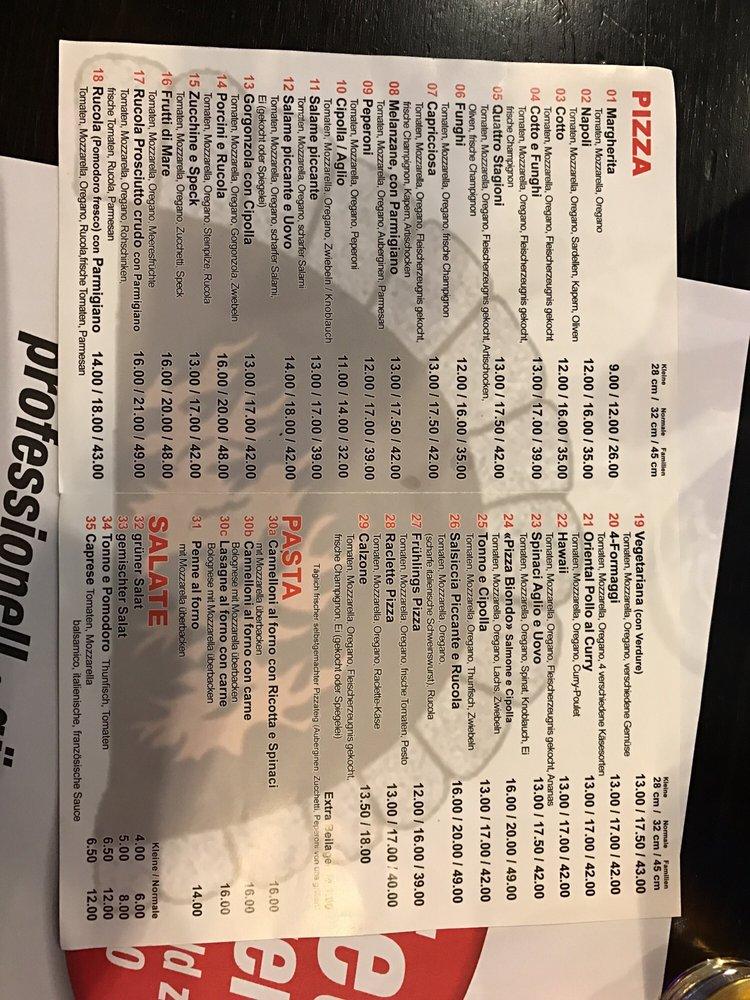Speisekarte von Euro Pizza, Winterthur