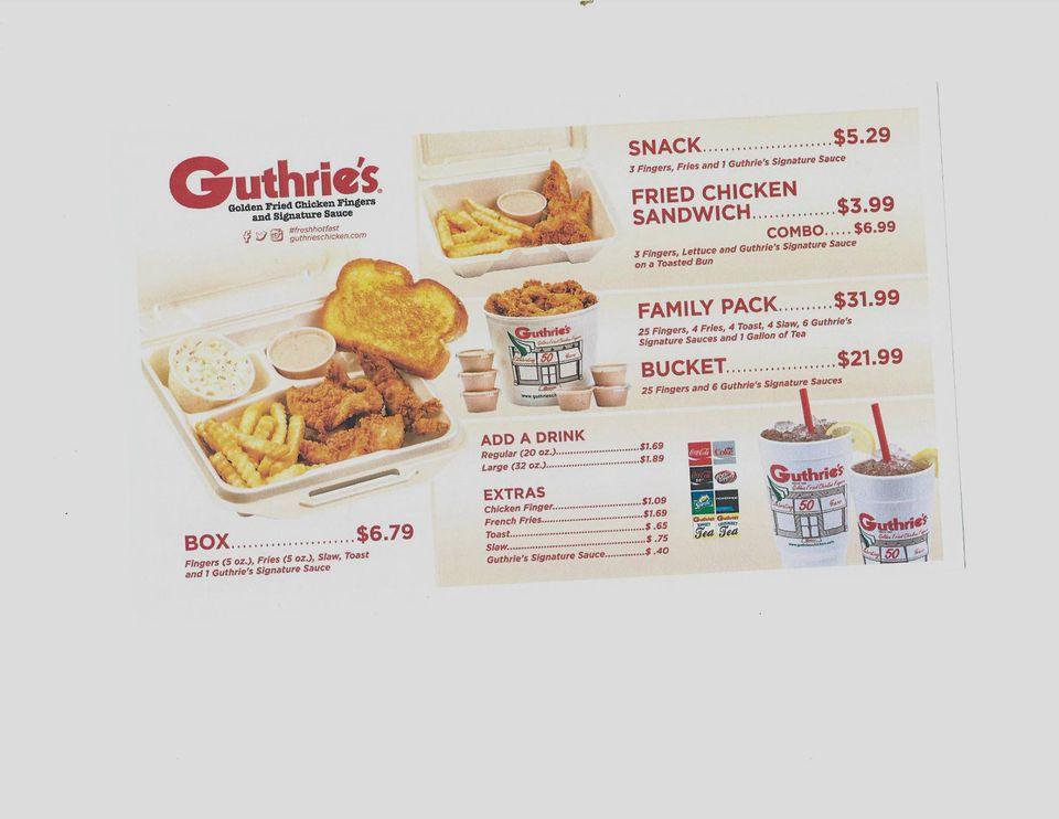 Menu at Guthries fast food, Trussville