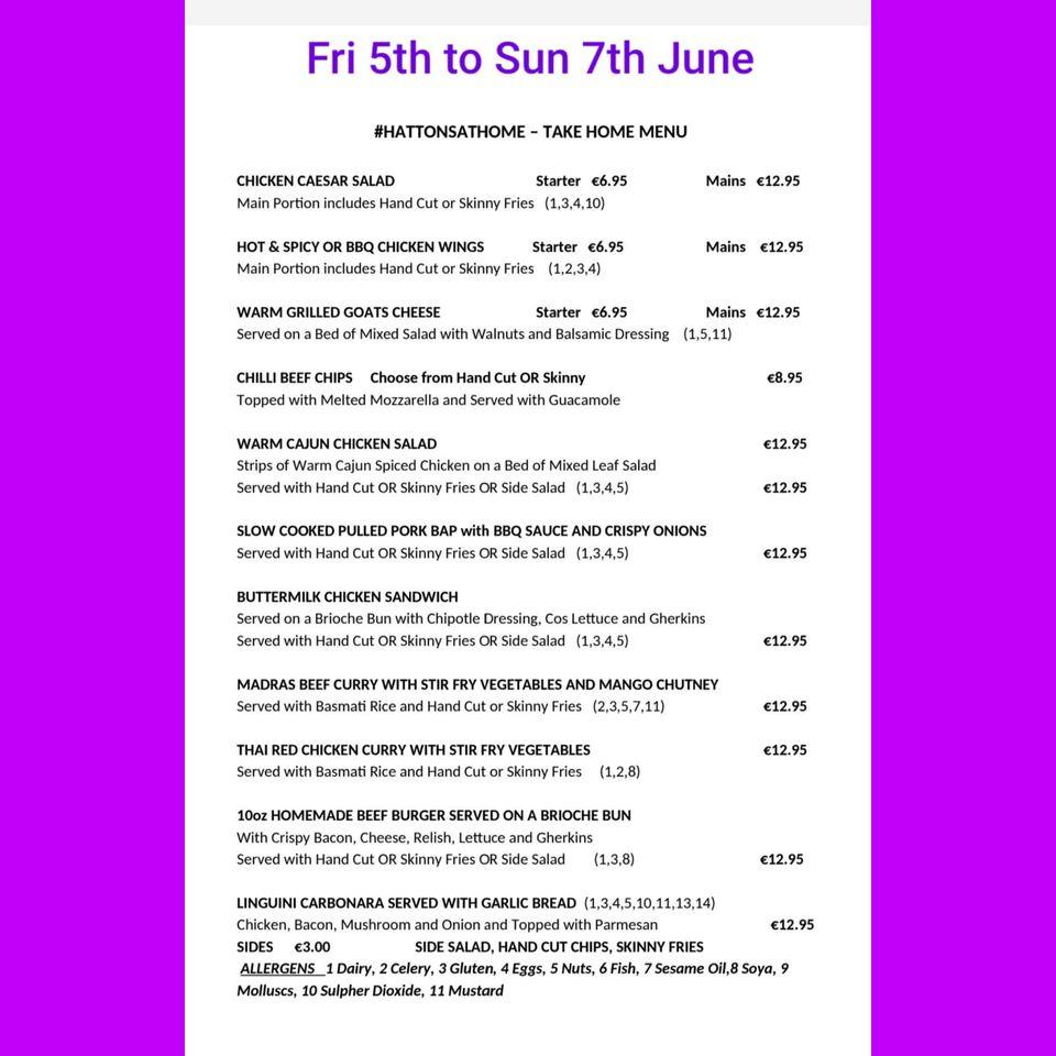 Menu at Hatton's of Garadice pub & bar, Ireland