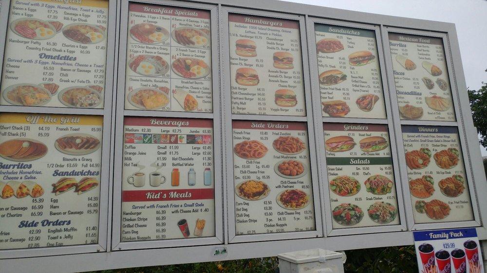 Menu at Lucky Greek fast food, Riverside, Merrill Ave