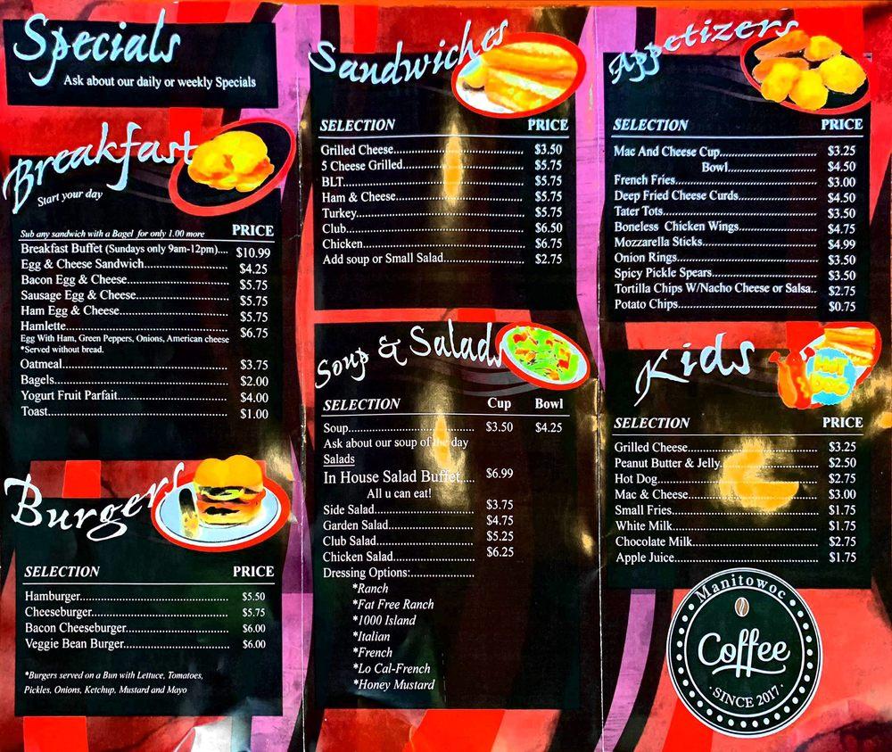 Menu at Manitowoc Coffee cafe, Manitowoc