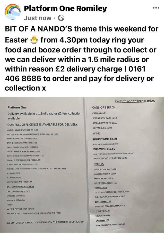 Menu at Platform One Romiley pub & bar, Romiley