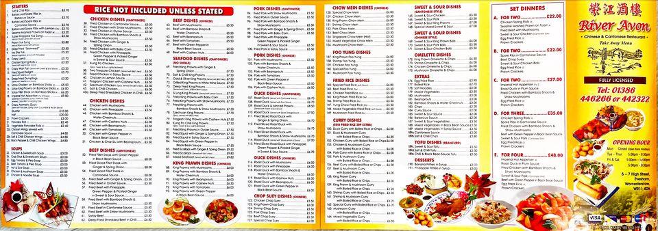 Menu at River Avon restaurant, Evesham