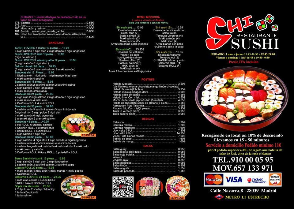 Menu at Shi sushi restaurant, Madrid