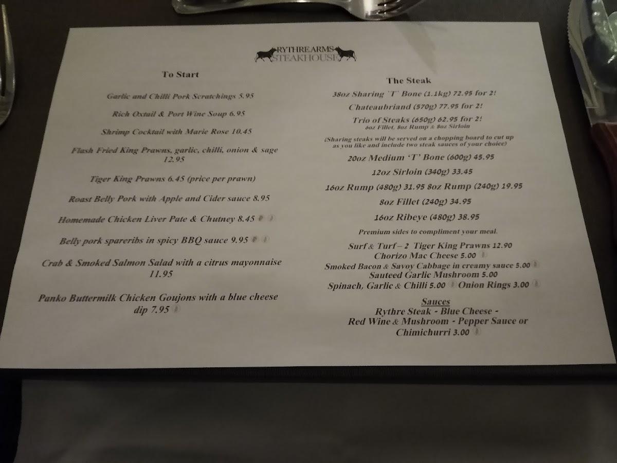 Menu at The Rythre Arms Steakhouse, Ryther cum Ossendyke
