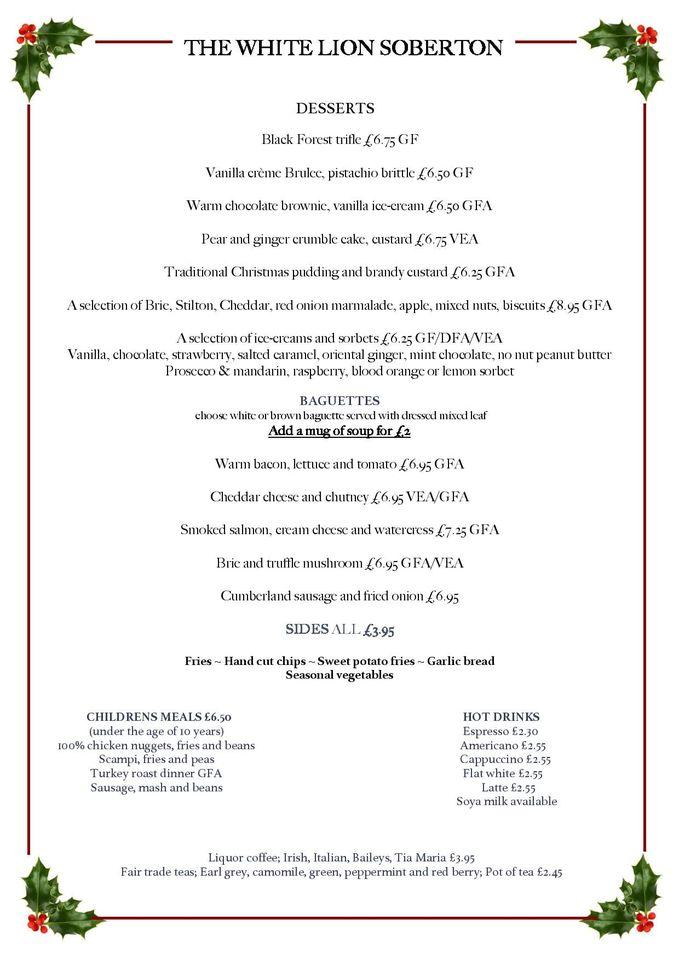 Menu at The White Lion pub & bar, Soberton