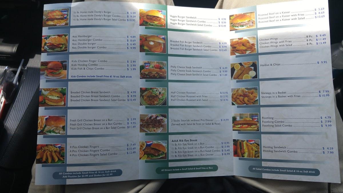 Menu at Dandy's restaurant, London