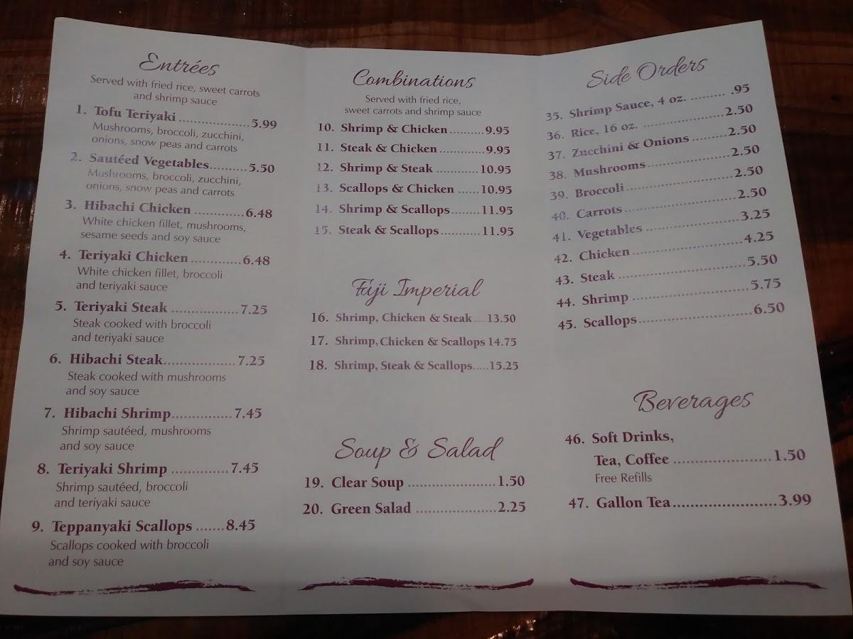 Menu at Fuji Express restaurant, Anderson