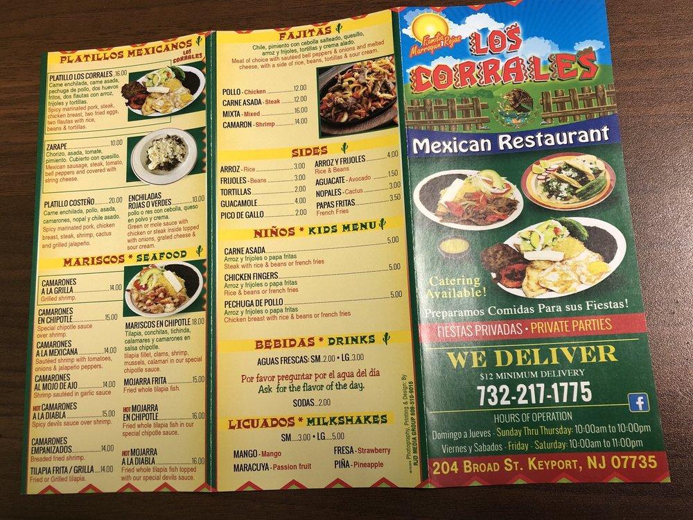 Menu at Los Corrales restaurant, Keyport