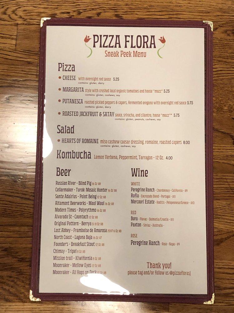 Menu at Pizza Flora pizzeria, San Jose