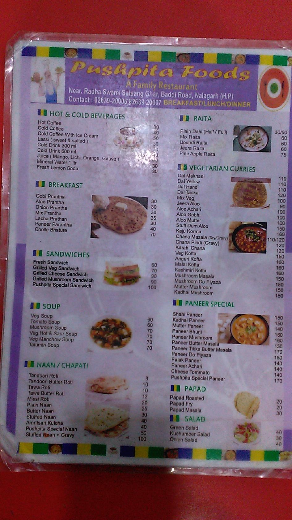 Menu at Pushpita Foods & Bakers, Nalagarh
