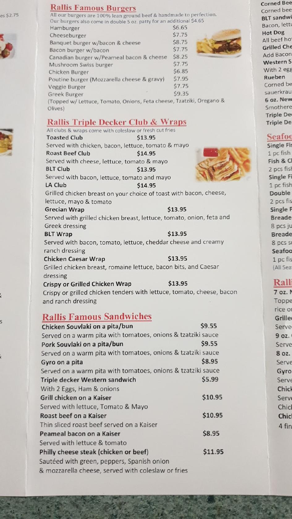 Menu at Rallis Burger & Grill restaurant, Acton