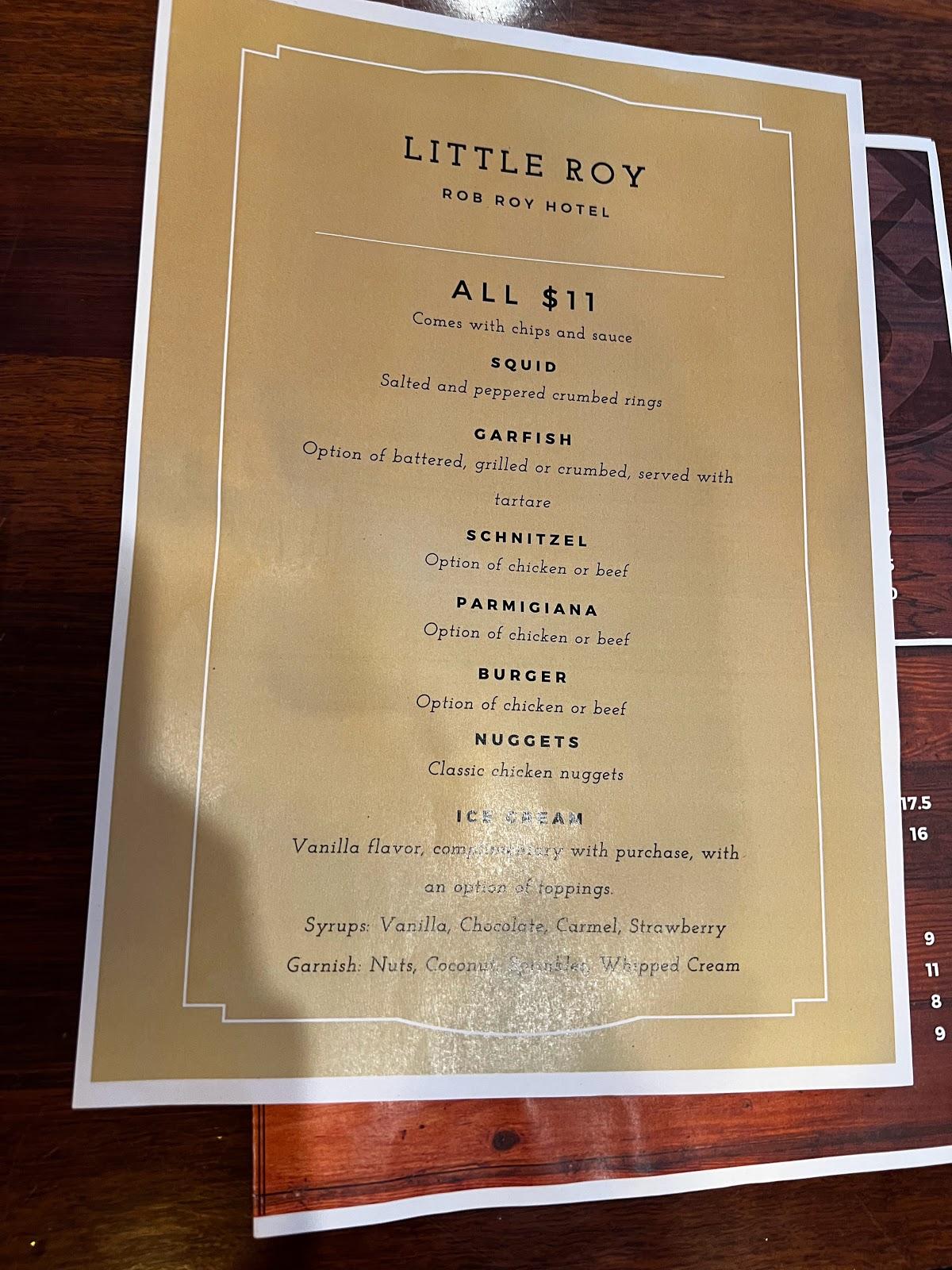 Menu at Rob Roy Hotel pub & bar, Adelaide