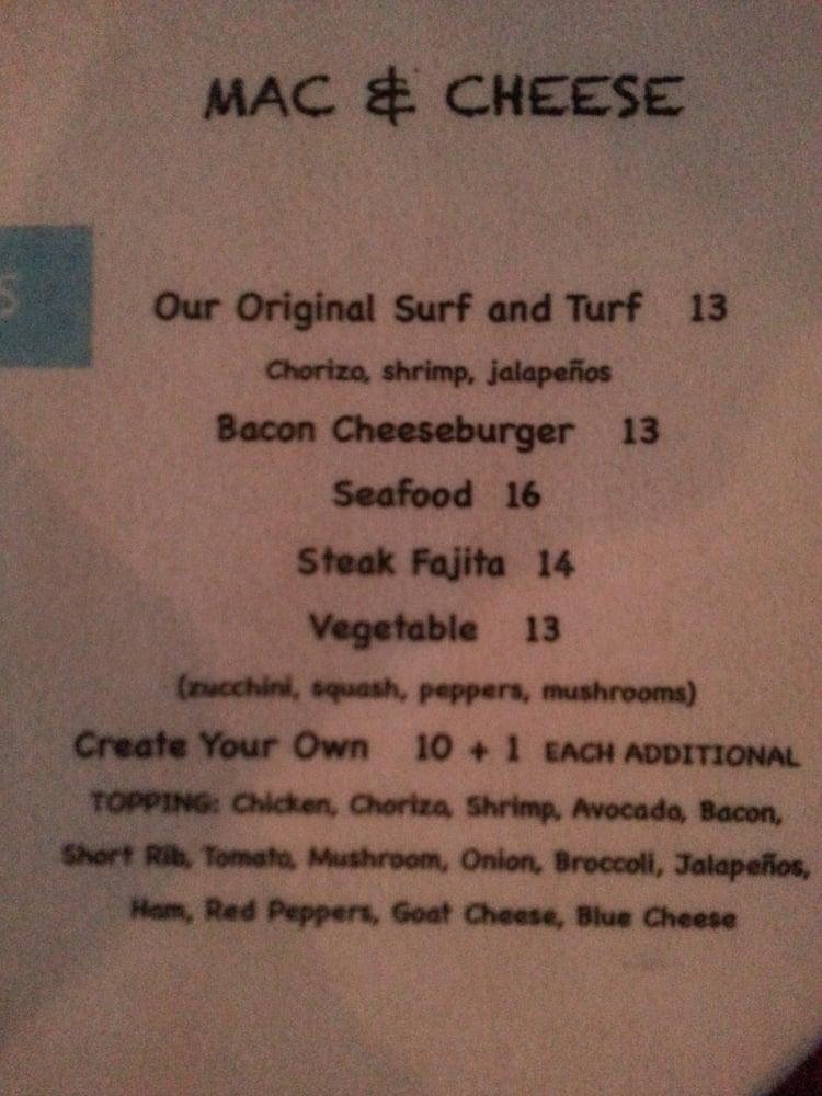 Menu at Speakeasy restaurant, Long Beach