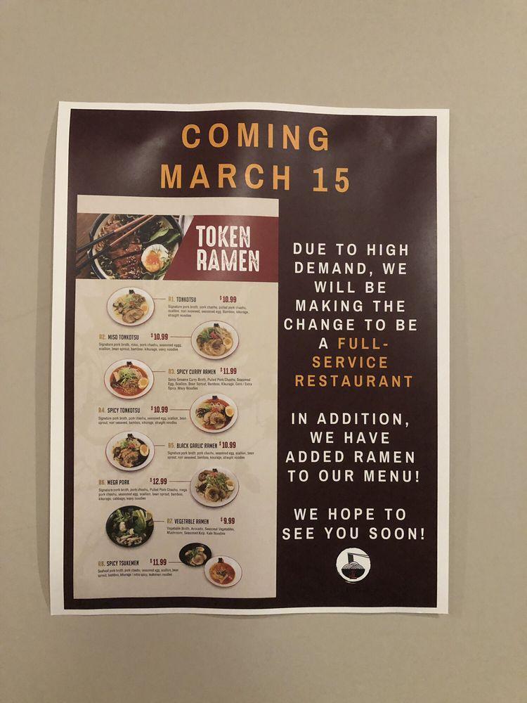 Menu at Token Ramen & Kung Fu Tea restaurant, Riverview