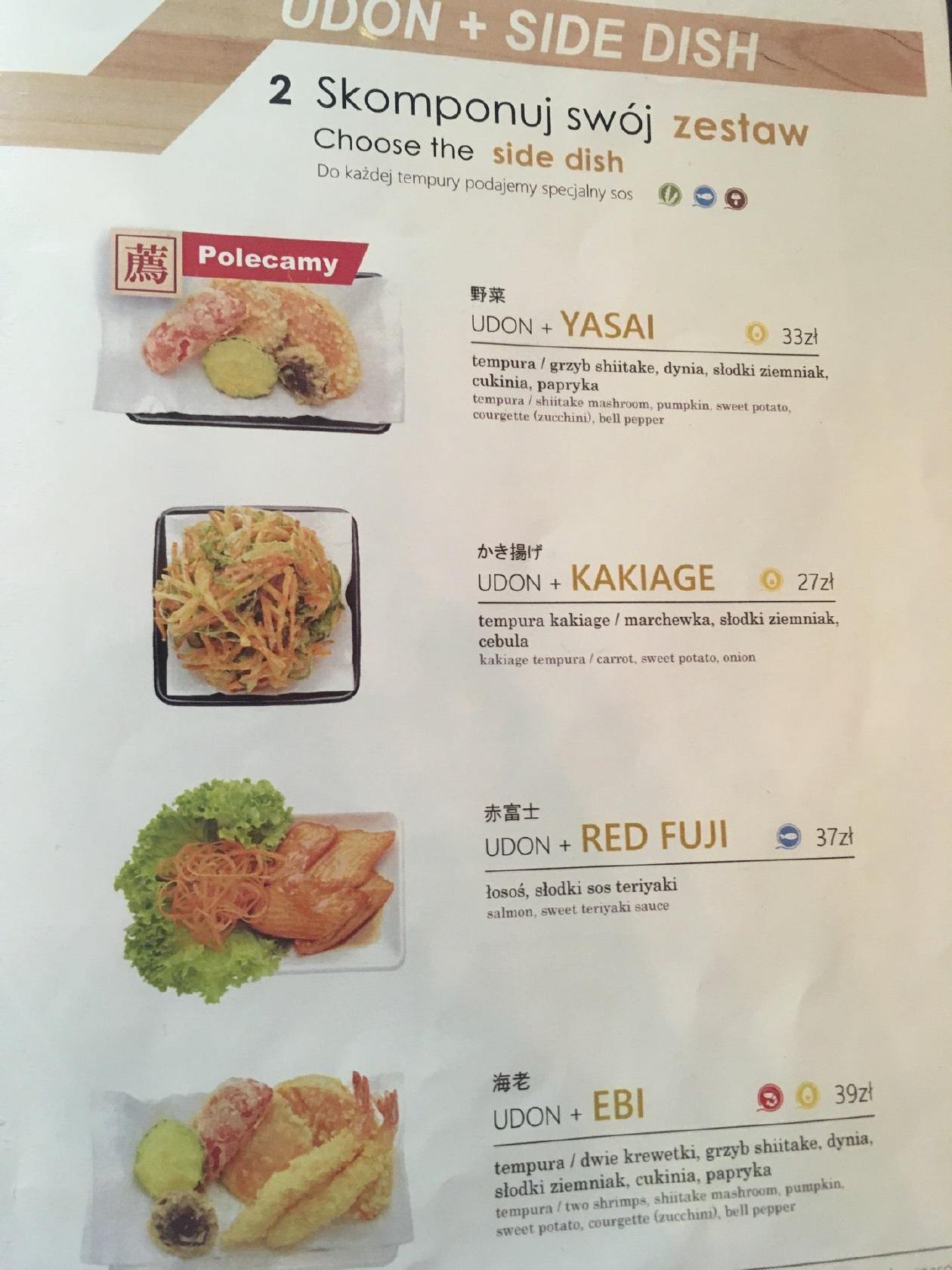 Menu at UKI UKI restaurant, Warsaw