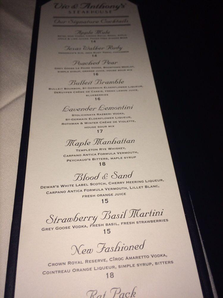 Menu at Vic & Anthony's Steakhouse, Las Vegas