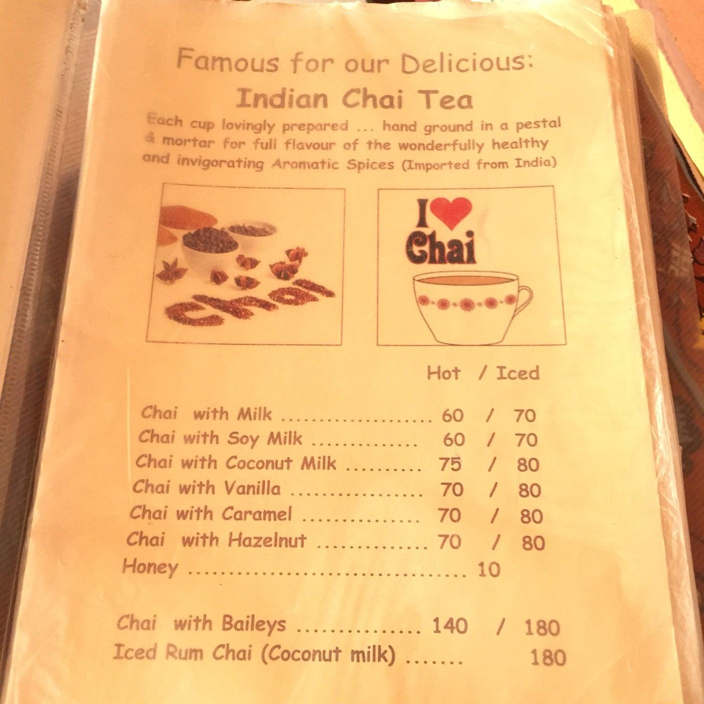 Menu at Art in Chai cafe, Pai