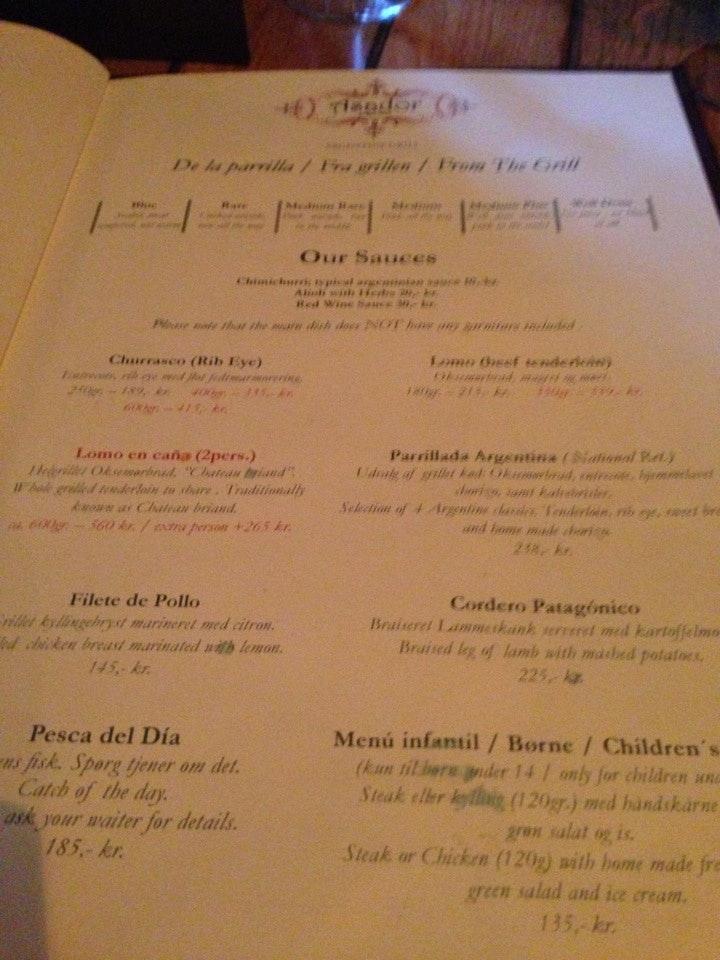 Menu at Asador Restaurant, Copenhagen, Overgaden Neden Vandet 17