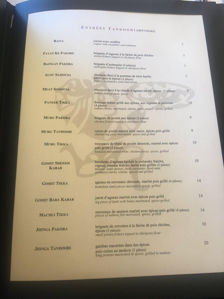 Menu at Ashiana Restaurant, Paris, 229 Rue du Faubourg Saint-Honoré