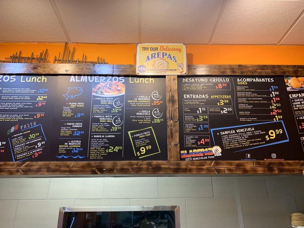 Carta del restaurante El Arepazo Vzla, Carrollton