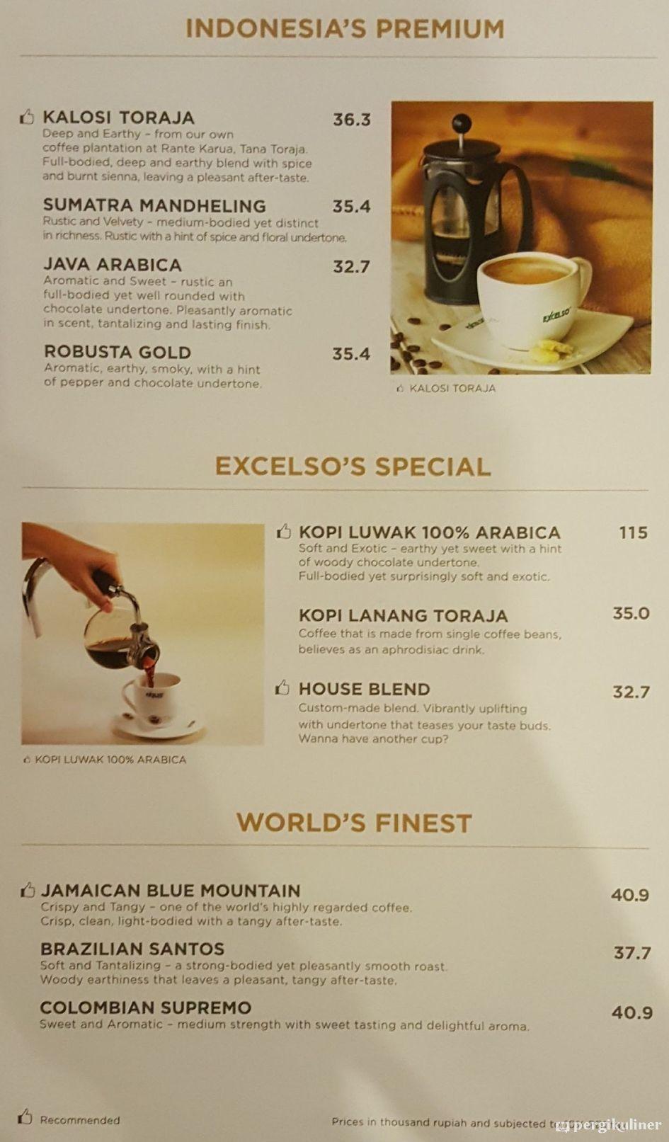Menu at Excelso cafe, West Jakarta, Lobby Sayap Timur RS. Husada