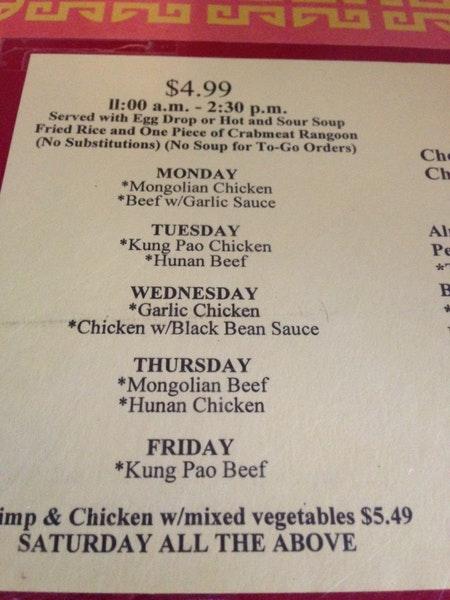 Menu at La Chinita's Restaurant, San Antonio