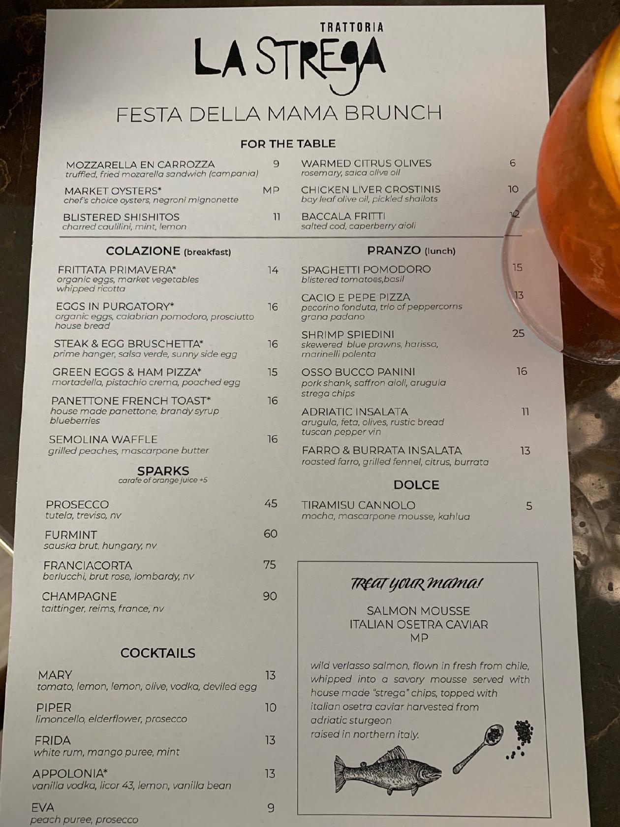 Menu at La Strega pub & bar, Las Vegas