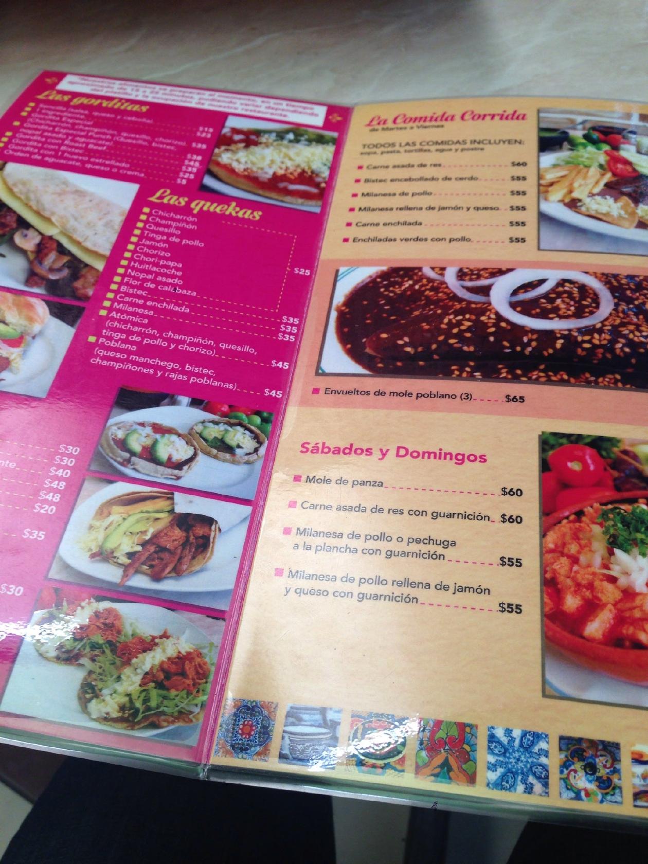 Carta del restaurante Las Quekas Cholula, Cholula, Calle 14 Ote 1439-Loc E