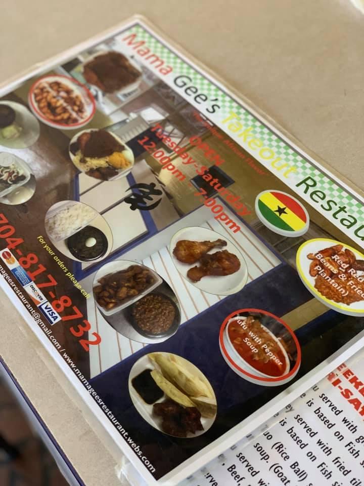 Menu at Mama Gee's restaurant, Charlotte