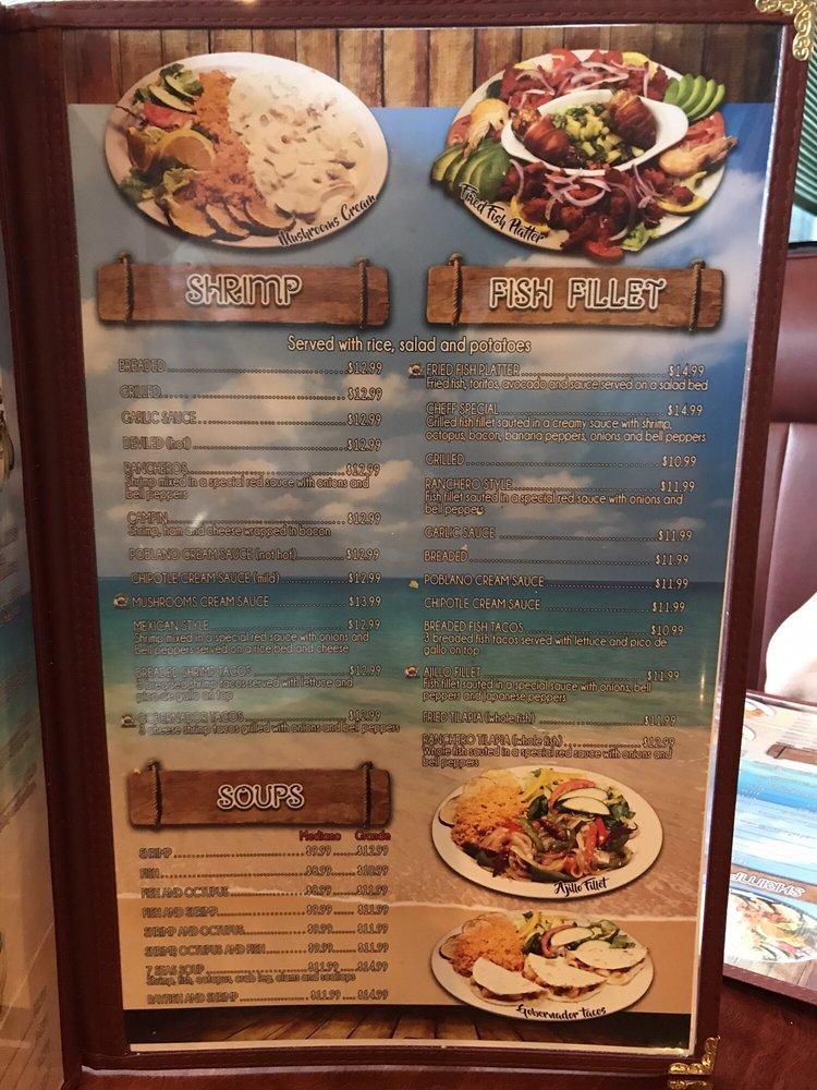 Menu at Mariscos Altamar restaurant, Colorado Springs