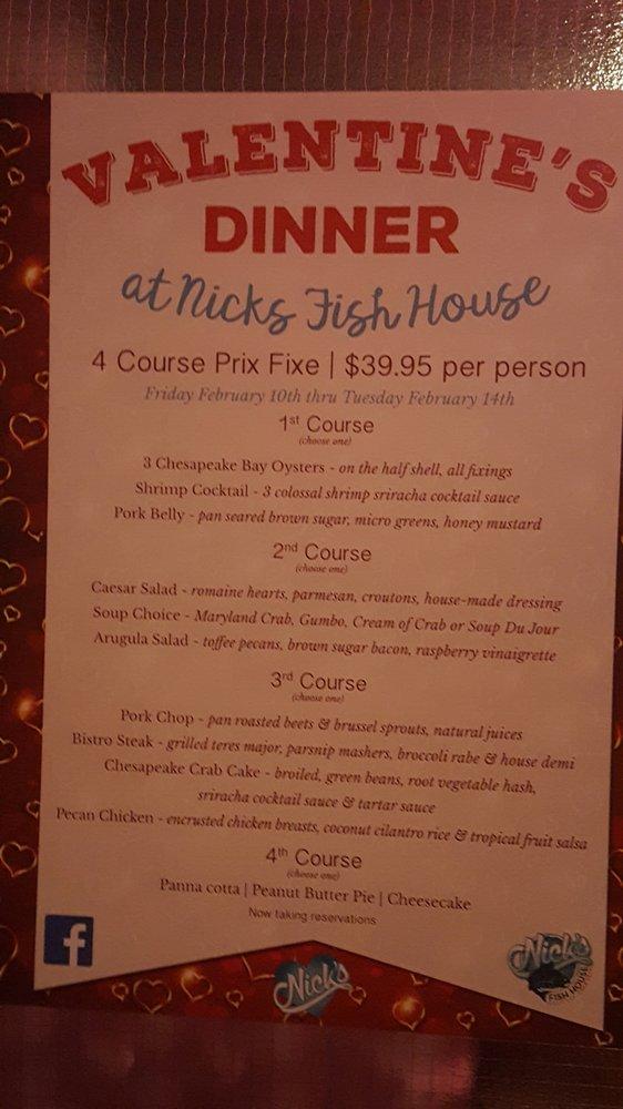 Menu at Nick's Fish House restaurant, Baltimore