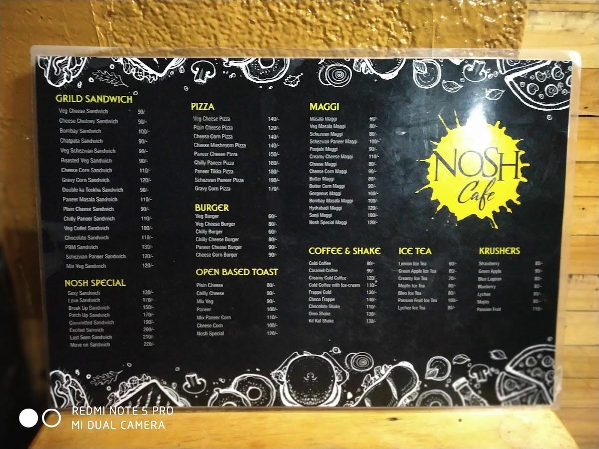 Menu at Nosh Cafe, Nagpur, opposite baba saheb satute