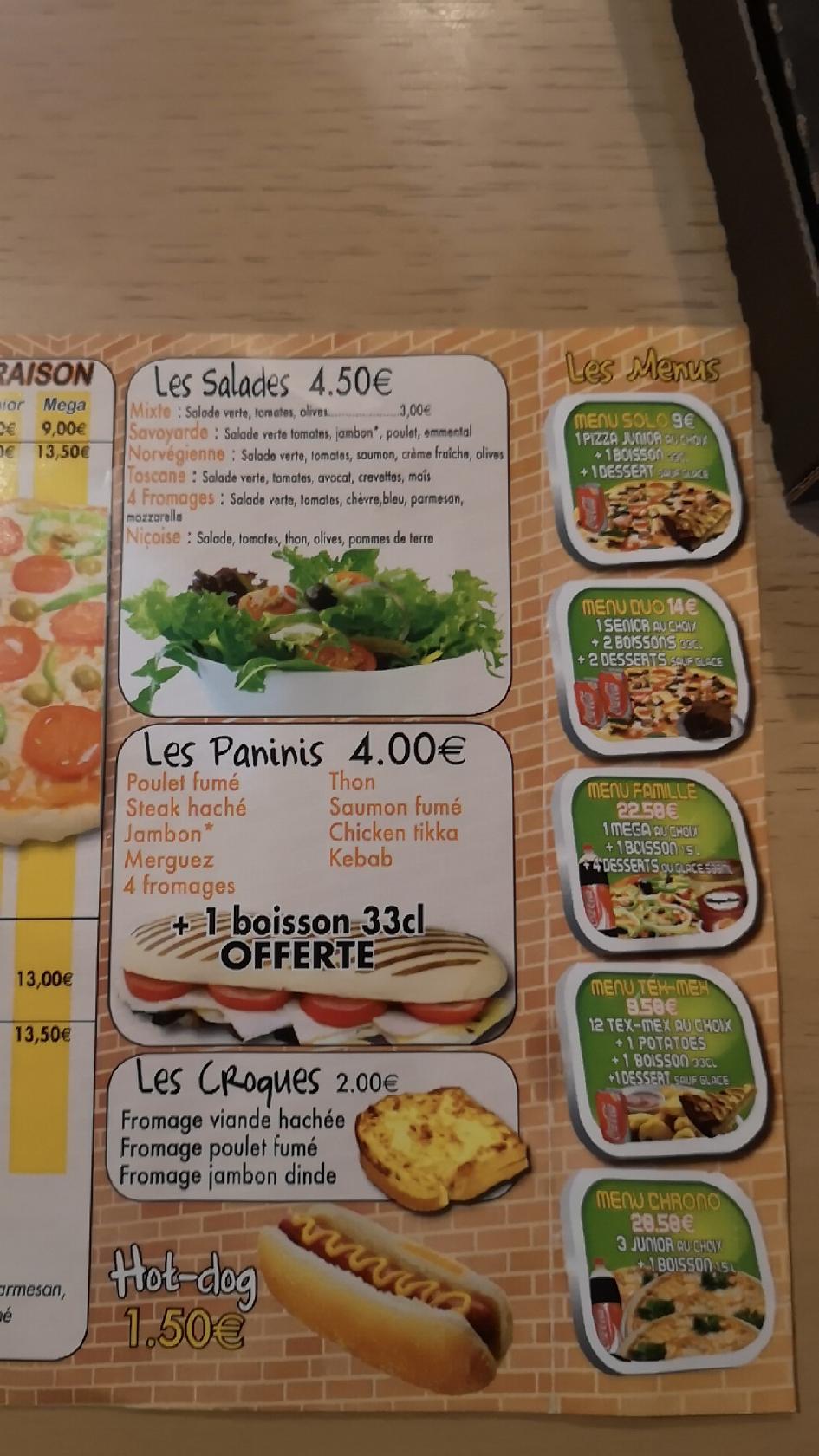 Menu at Royale Pizza restaurant, Aubervilliers