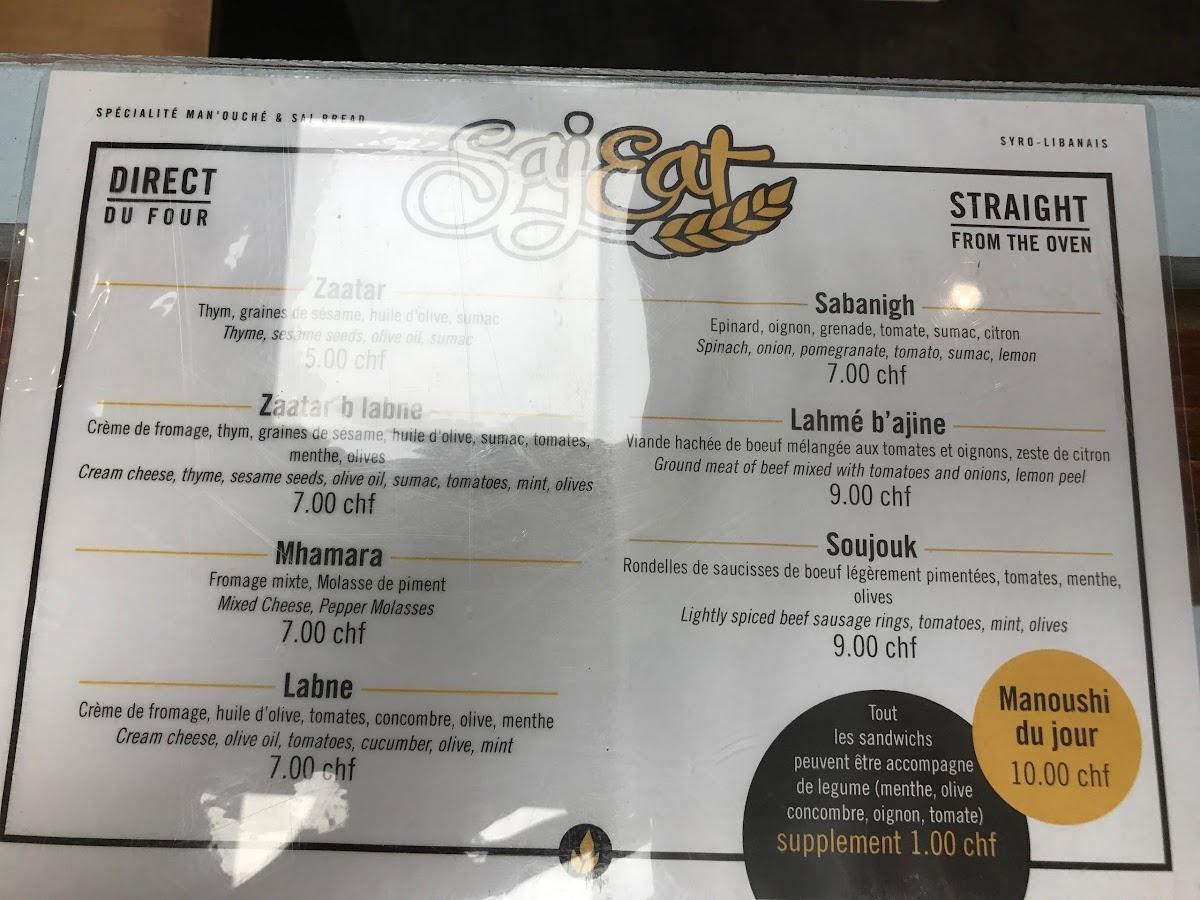 Menu da Saj Eat, Ginevra