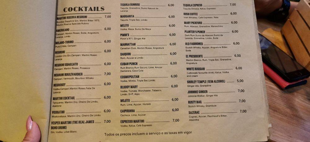 Menu at Tasca Mastai pub & bar, Lisbon
