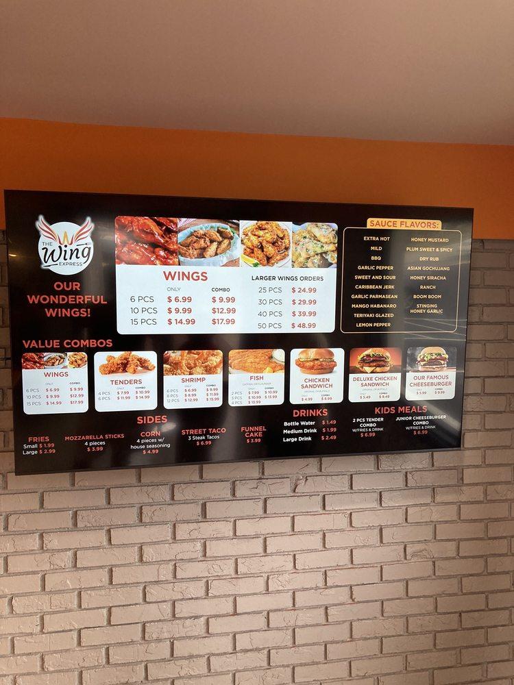 Menu at The Wing Express restaurant, Mullins