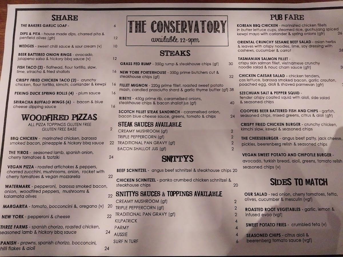 Menu at Watermark Glenelg pub & bar, Glenelg North
