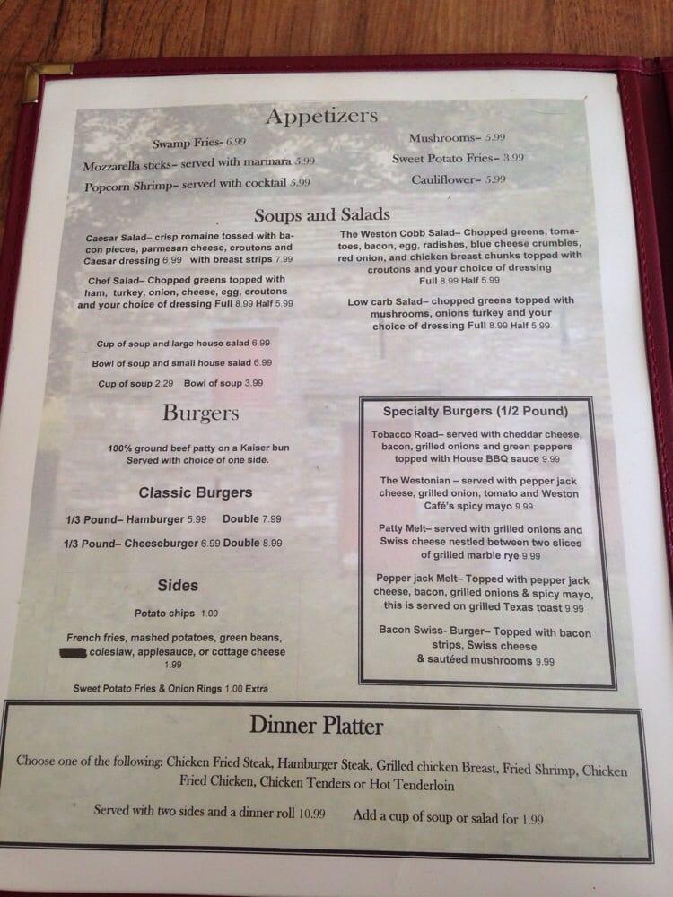 Menu at Weston Cafe, Weston, 407 Main St