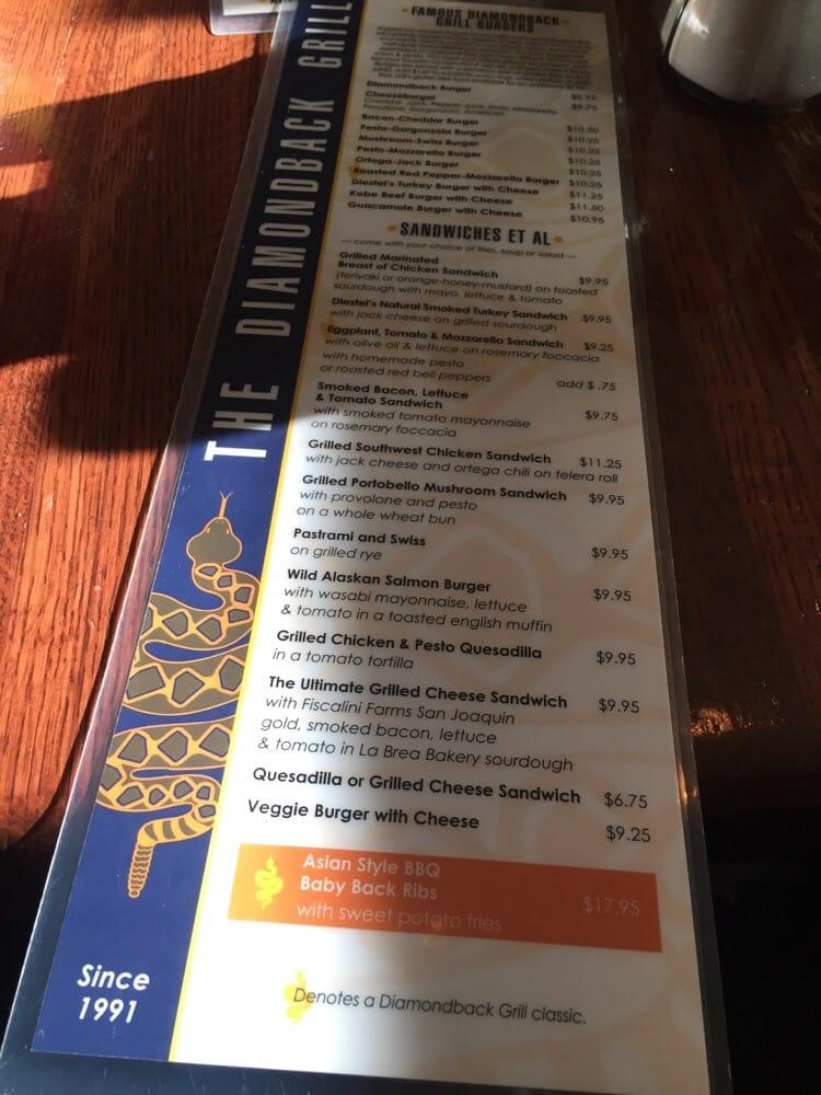 Menu at Diamondback Grill pub & bar, Sonora, 93 S Washington St