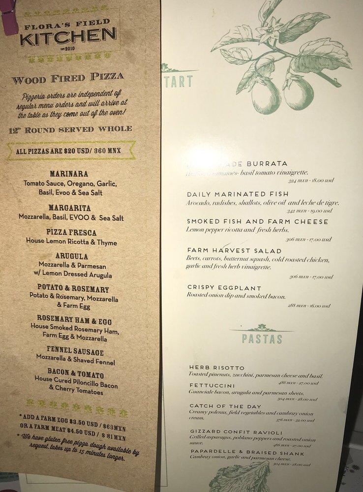 Menu at Flora Farms pub & bar, San José del Cabo, Carretera ...