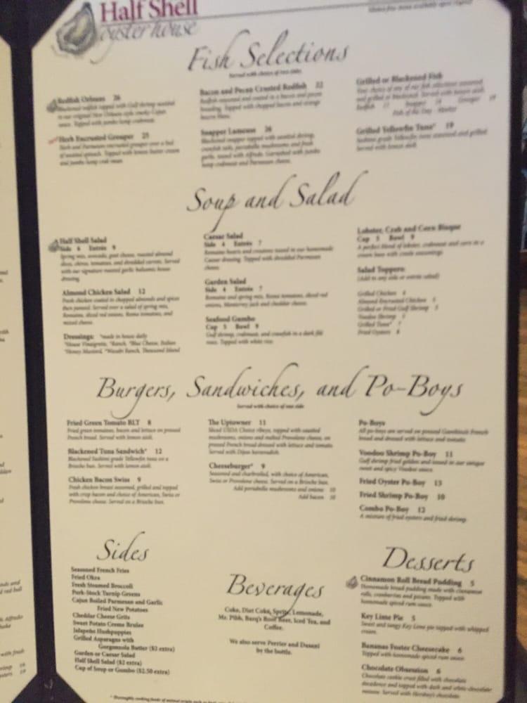 Menu at Half Shell Oyster House restaurant, Hattiesburg, US-98 #1