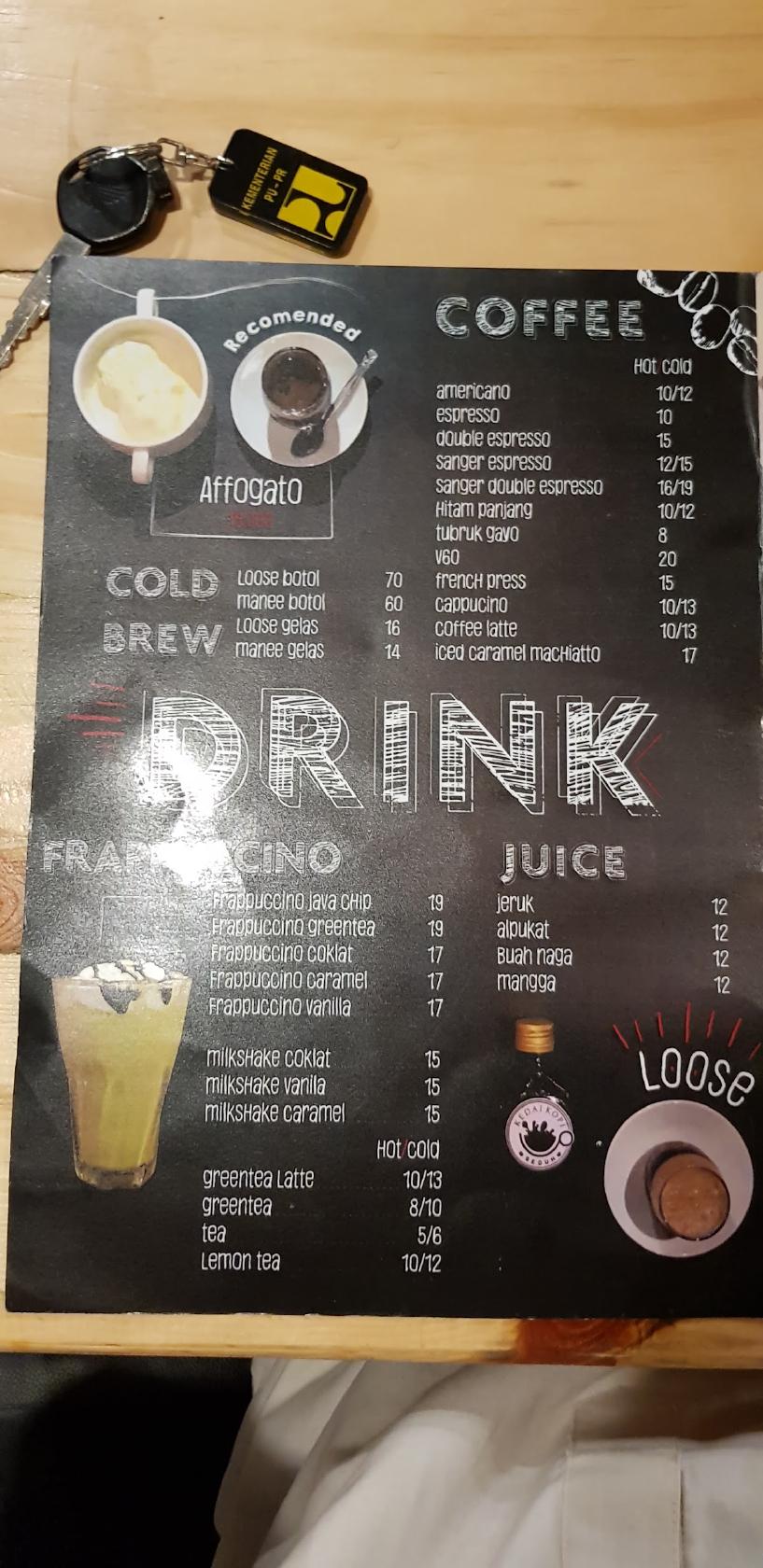 Menu at Kedai Kopi Seduh, Banda Aceh