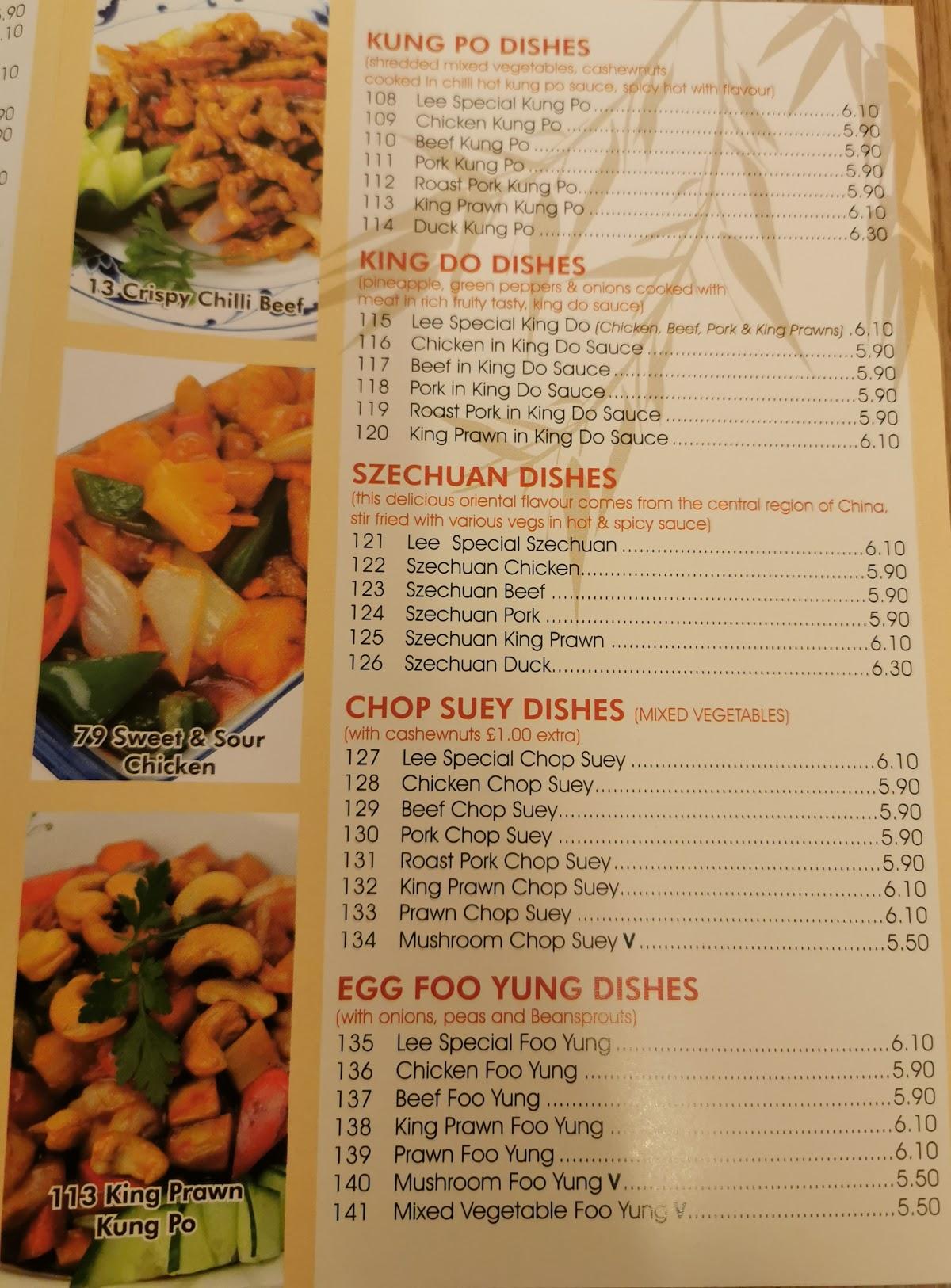 Menu at Lee Garden restaurant, Keighley