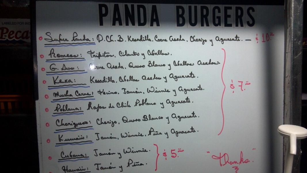 Menu at Panda Burgers, El Paso, Romeo's Parking Lot