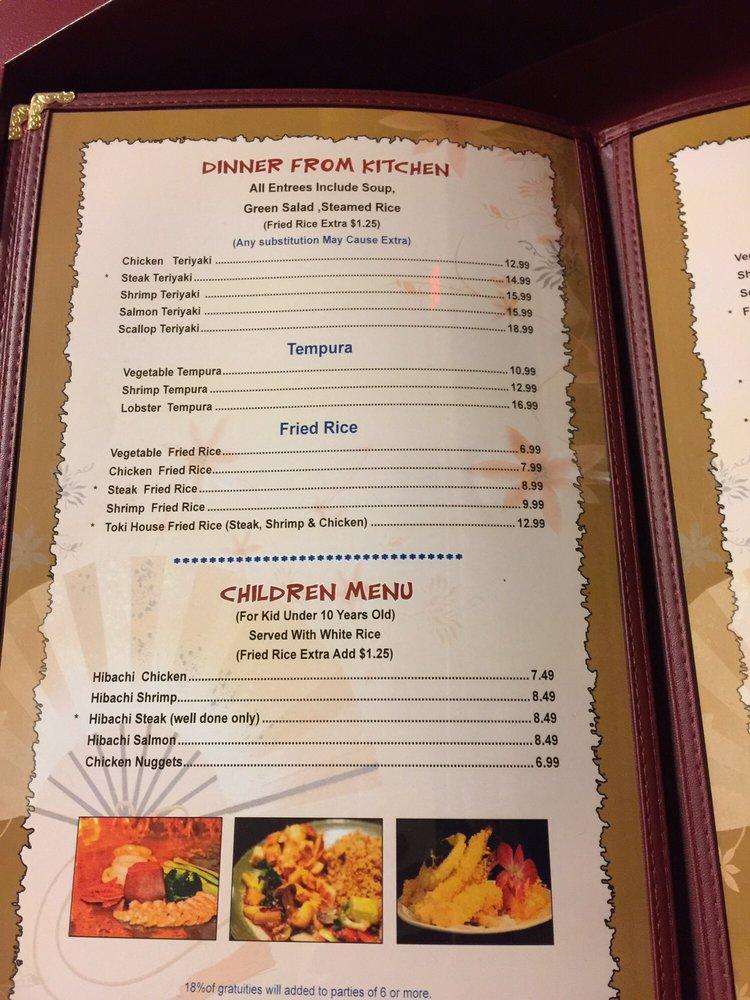 Menu at Toki sushi& steak house restaurant, LaFayette