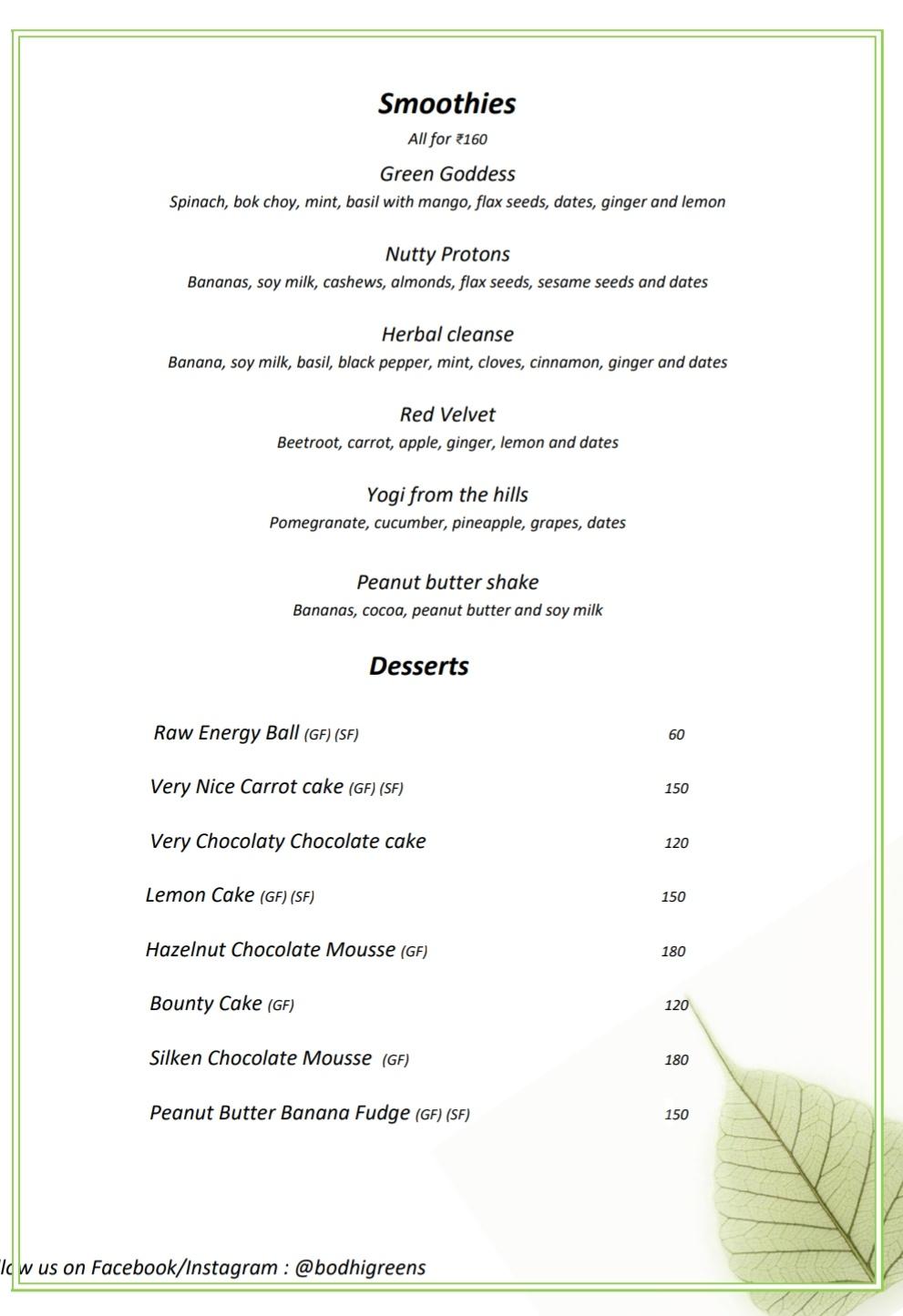 Menu at Bodhi Greens - The Organic Vegan Café by Chef Varun ...